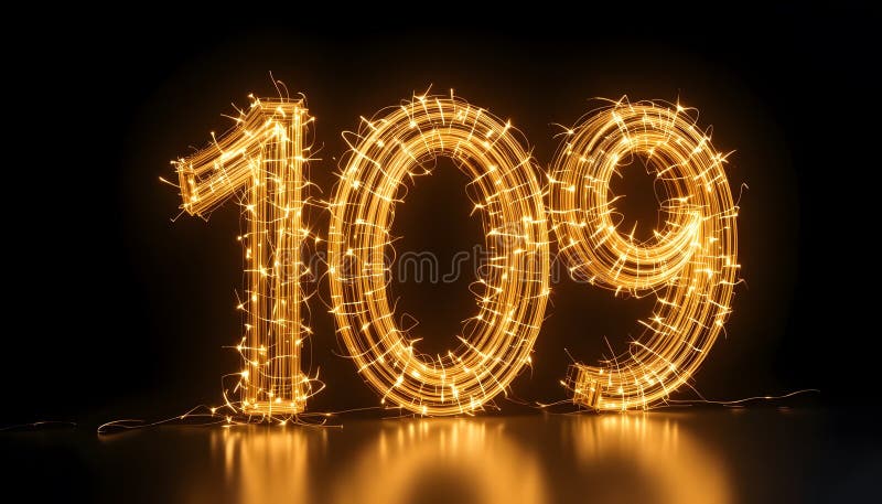 Illuminated Number 109 in Golden Sparkling Light Trails, Creative ...