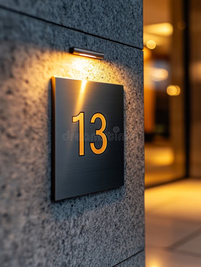 Illuminated Number 13 on a Modern Stone Wall. Stock Image - Image of ...