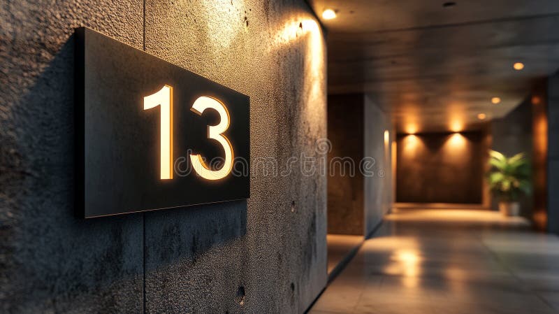 Illuminated Number 13 Sign Modern Corridor Wall Stock Photos - Free ...