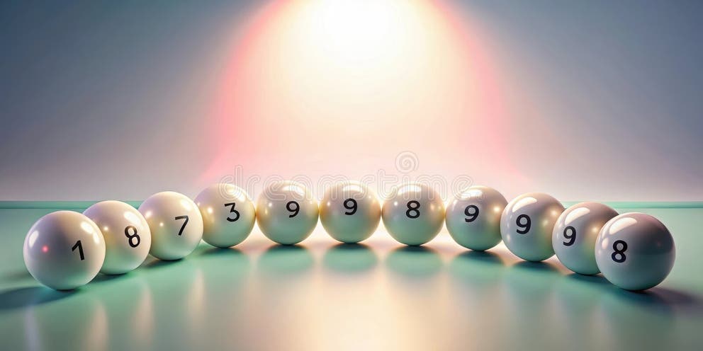 Illuminated Numbered Spheres in a Row on a Reflective Surface ...