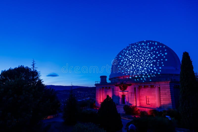Illuminated Observatory of Nice in France at Night Stock Image - Image ...