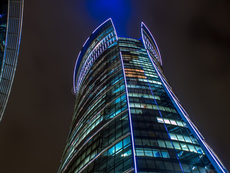 Illuminated Office Building at Night Stock Photo - Image of modern ...