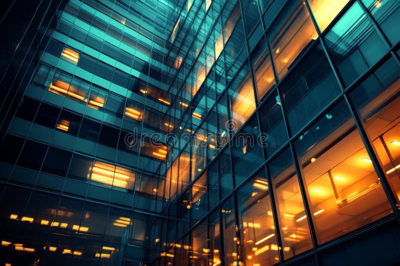 Illuminated Office Building Showcasing Modern Architectural Design and ...