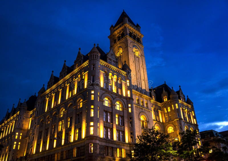 Illuminated Old Post Office Building Evening Washington DC Stock Photo ...
