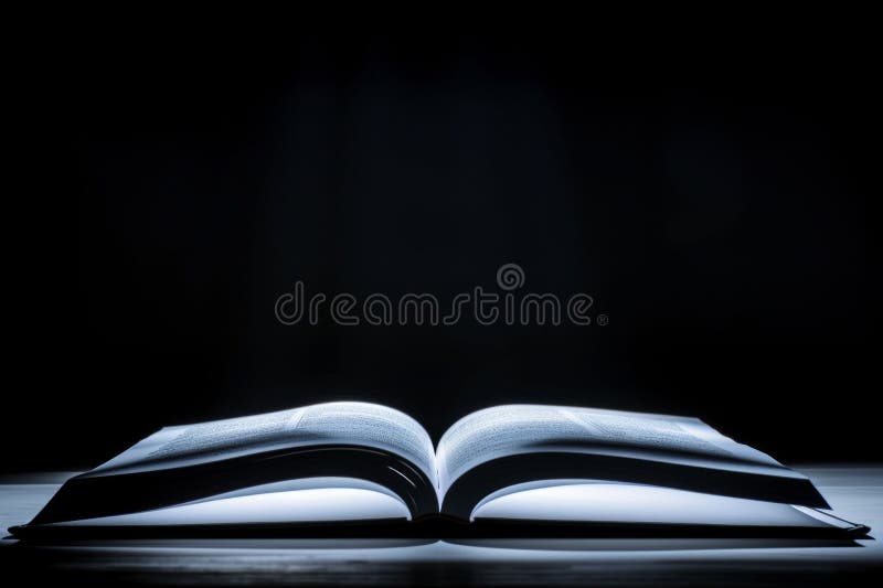 Illuminated Open Book on Dark Background. Generative Ai Stock ...