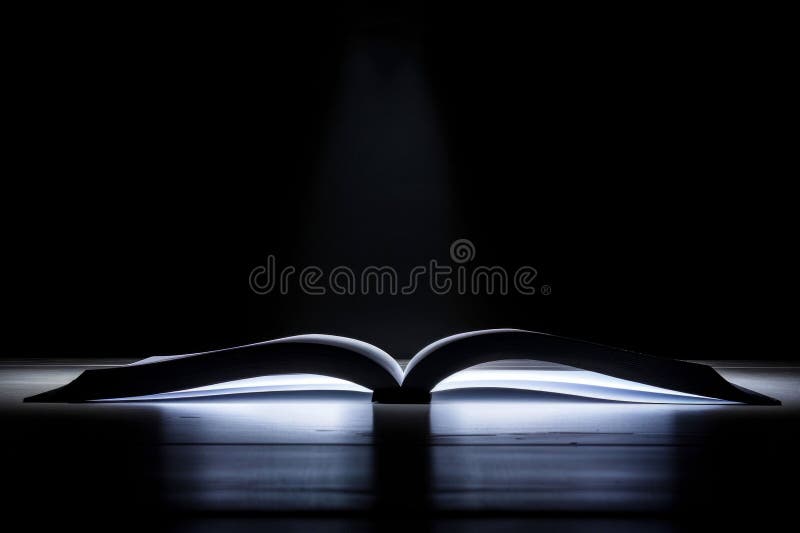 Illuminated Open Book on Dark Background. Generative Ai Stock ...