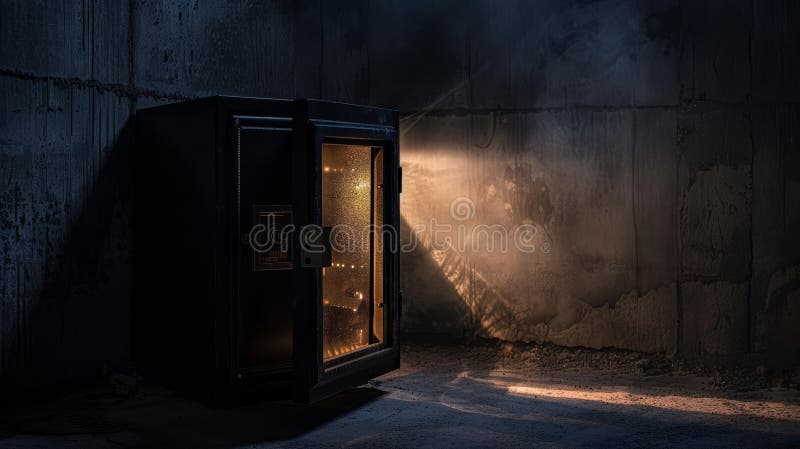 Illuminated Open Safe Symbolizing Atm Concept Against Dark Background ...