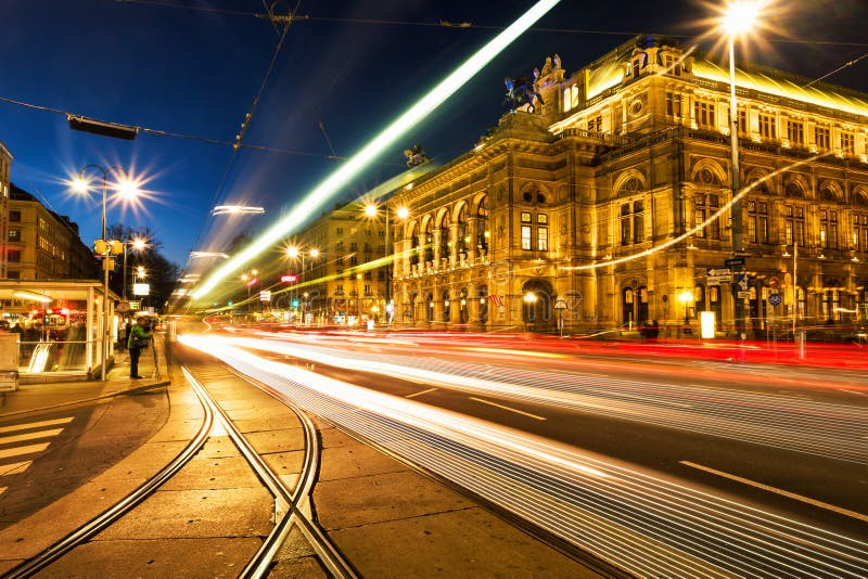 Illuminated Opera House in Vienna, Austria Stock Image - Image of ...