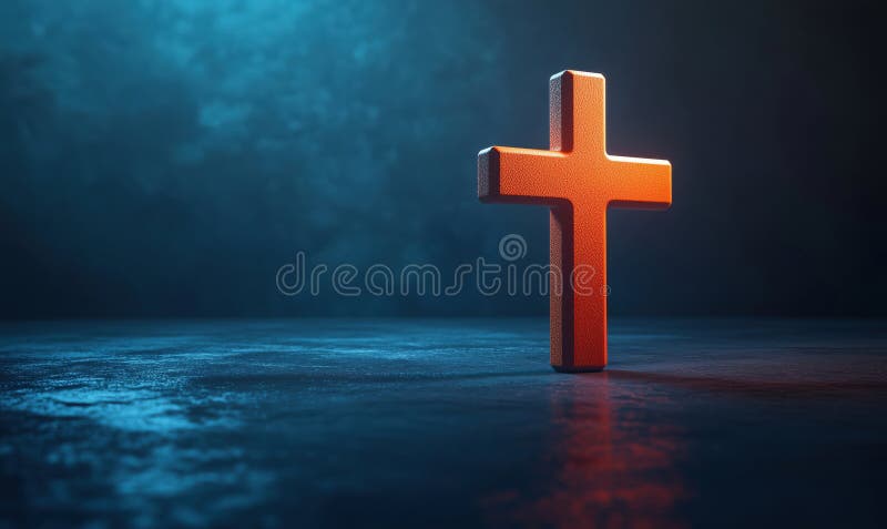 Illuminated Orange Cross on Textured Surface with Dramatic Lighting ...