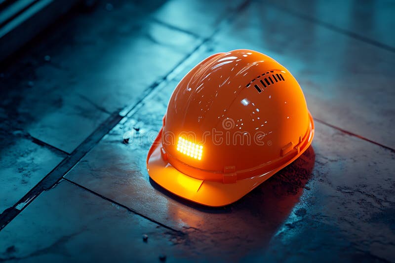 Illuminated Orange Hard Hat Safety Construction Site Stock Illustration ...