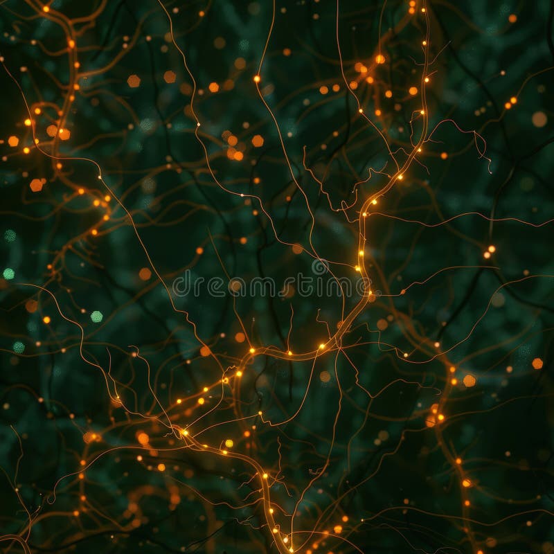 Illuminated Orange Neuron Pathways Forming a Web on a Green Background ...