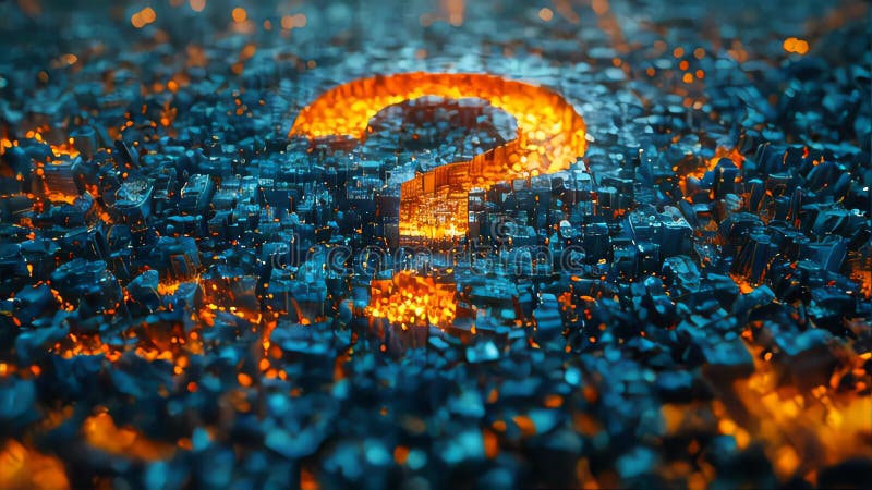 Illuminated Orange Question Mark Above a Cityscape at Night ...