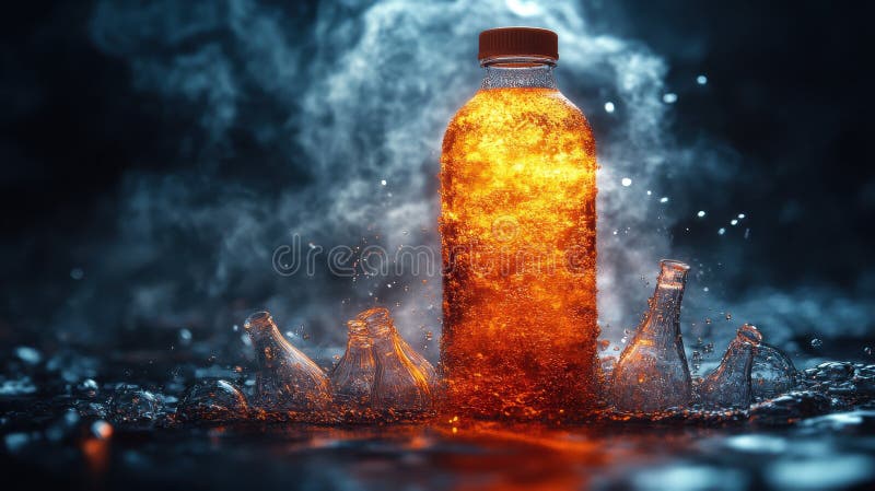 Illuminated Orange Soda Bottle with Dramatic Splash Stock Image - Image ...