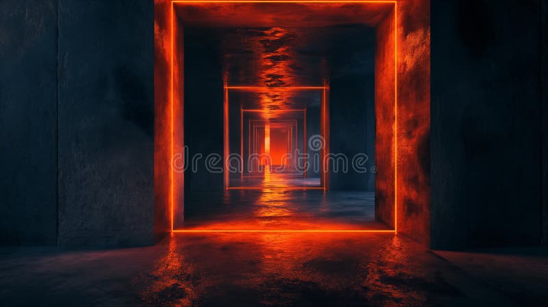 Illuminated Orange Squares in Sequence Stock Illustration ...
