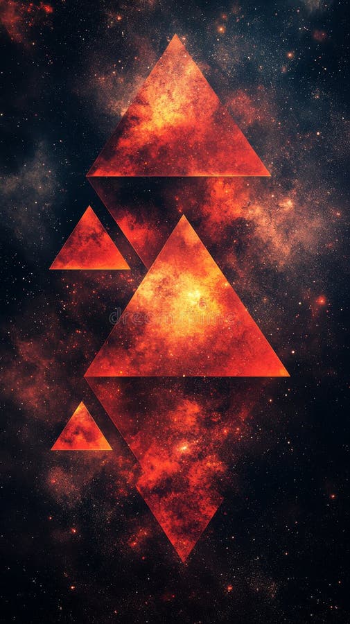 Floating Orange Triangles in Cosmic Space with Stars and Galaxy Background Stock Photo - Image ...