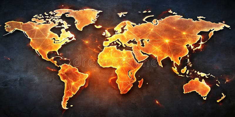 Illuminated Orange World Map Visualizing Global Connectivity and Impact ...