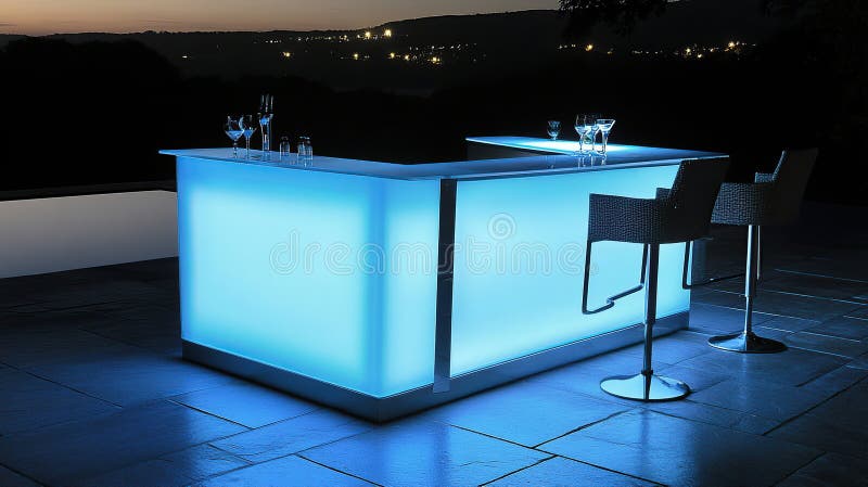Illuminated Outdoor Bar, Nighttime Patio, Drinks, Hills Stock Image ...