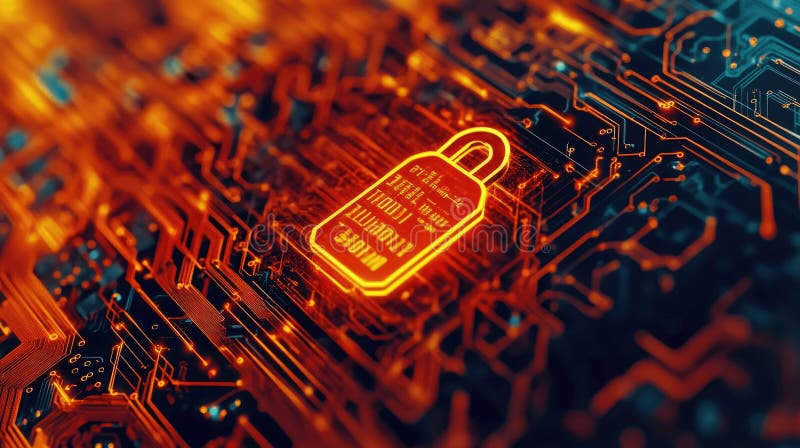 Illuminated Padlock Symbol on a Circuit Board Representing Digital ...