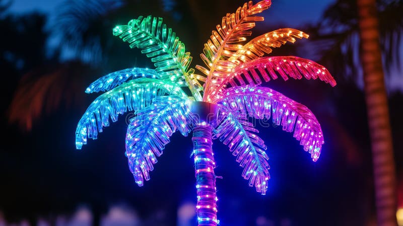 Illuminated Palm Tree with Multicolored Lights for a Tropical Holiday ...