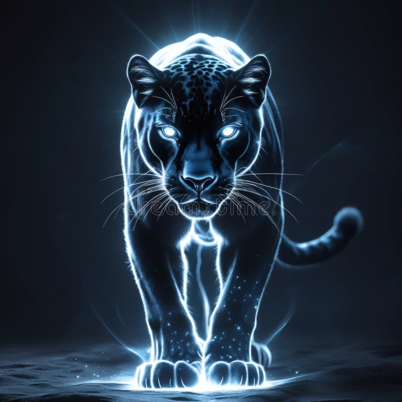 Illuminated Panther: a Sleek Black Body Radiates Light Stock ...