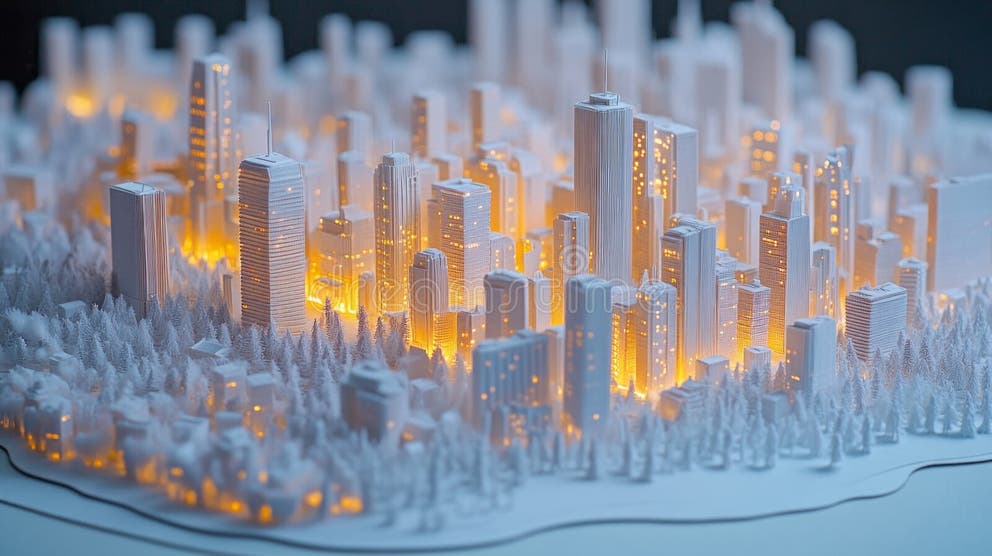 Illuminated Paper Cityscape at Night Stock Illustration - Illustration ...