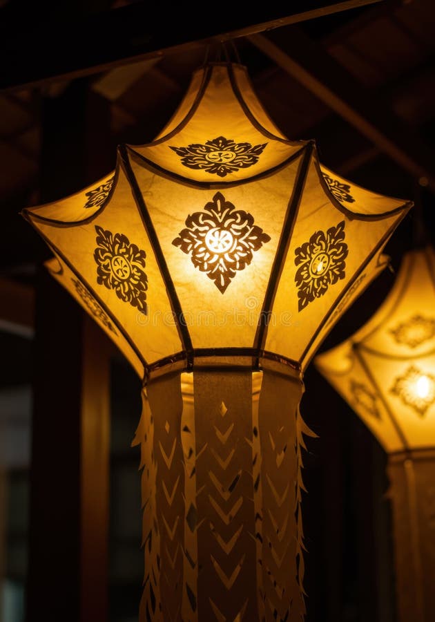 Illuminated Paper Lantern with Intricate Design Stock Image - Image of ...