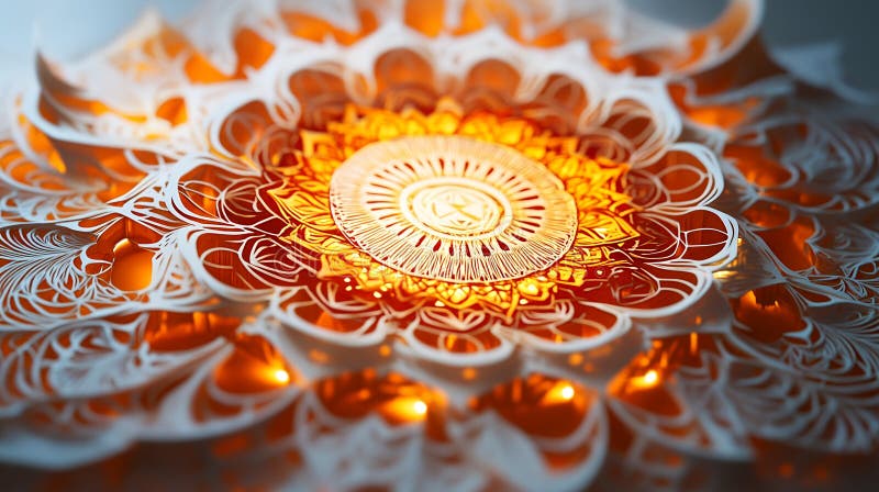 Illuminated Papercut Mandala Intricate Orange Light Craftsmanship Art ...