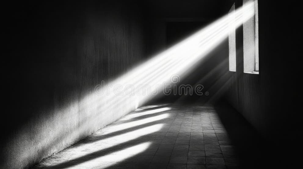 Illuminated Passage: Light Beams in a Dark Tunnel Stock Illustration ...