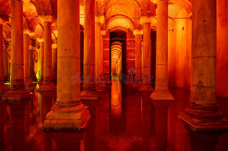 Illuminated Path Leads To a Structure with Arches and Columns in ...