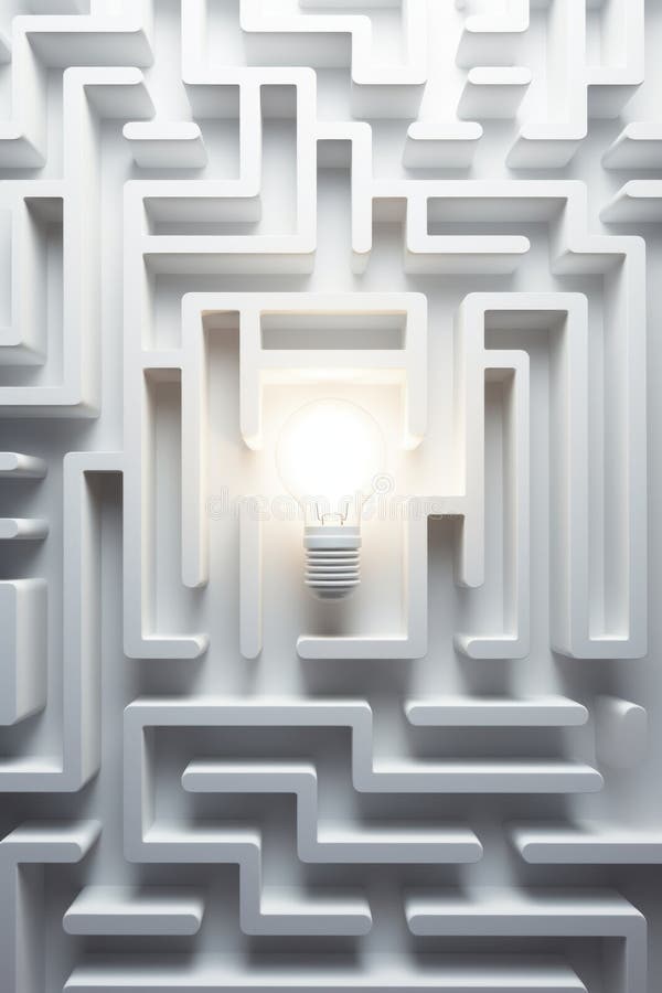 Illuminated Path: Light Bulb in Maze on Solid Light Background AI ...