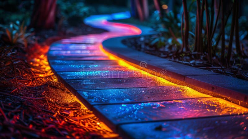 Illuminated Pathway in the Dark Stock Image - Image of bulbs ...