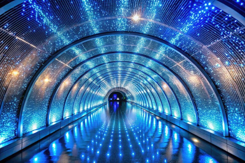 Illuminated Pathway a Futuristic Tunnel of Sparkling Lights Reflecting ...