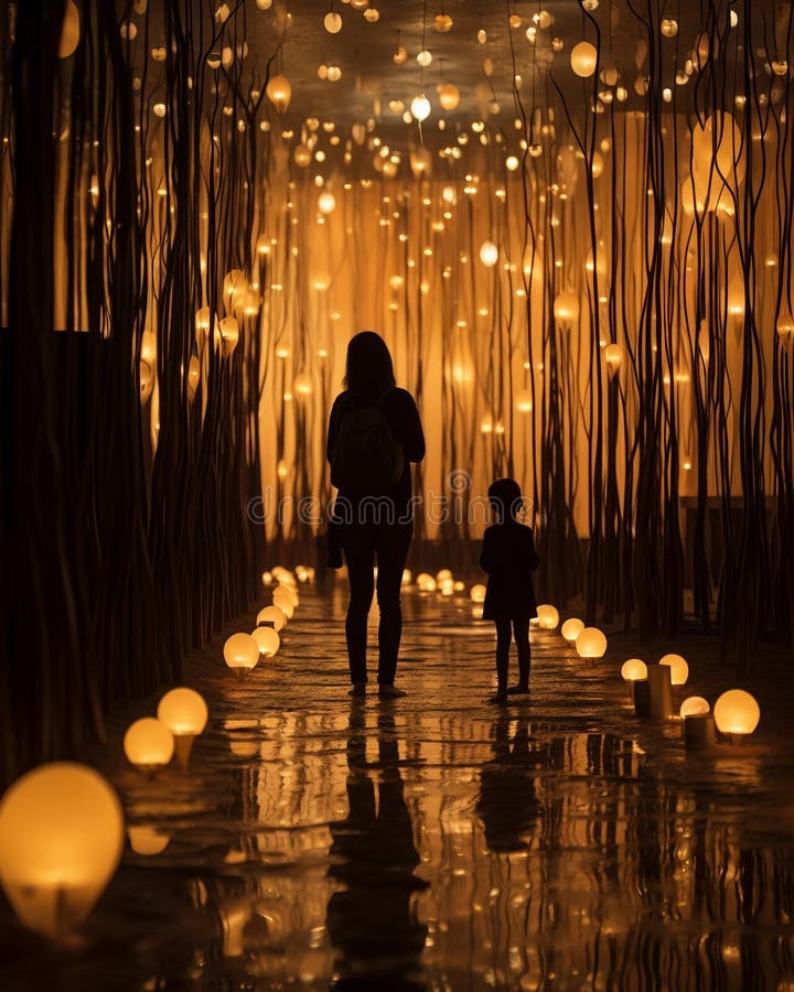 Illuminated Pathway Guiding Visitors through an Outdoor Art Exhibit ...