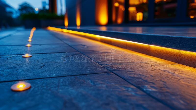 Illuminated Pathway Led Lights Modern Urban Night Setting Stock Photos ...