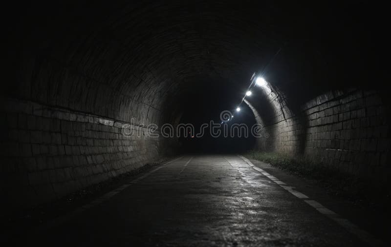 Illuminated Pathway: Light Bulbs Guide the Way in the Tunnel Stock ...