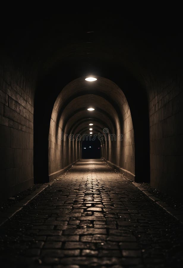 Illuminated Pathway: Light Bulbs Guide the Way in the Tunnel Stock ...