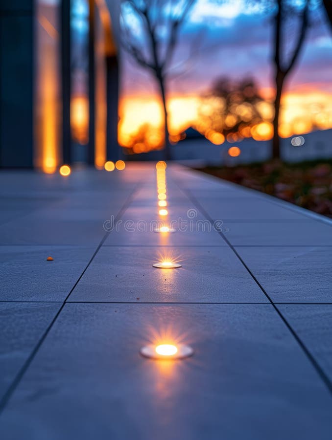 Illuminated Pathway Lights Sunset Urban Setting Stock Photos - Free ...