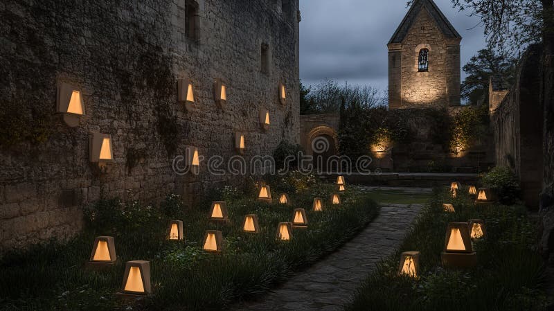 Illuminated Pathway, Medieval Castle Courtyard, Evening Ambiance, Event ...