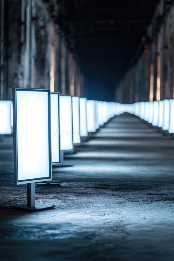 Illuminated Pathway with Modern Light Panels in Industrial Tunnel ...