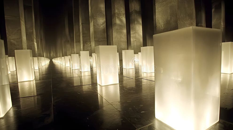 Illuminated Pathway in a Modern Reflective Space. Stock Image - Image ...