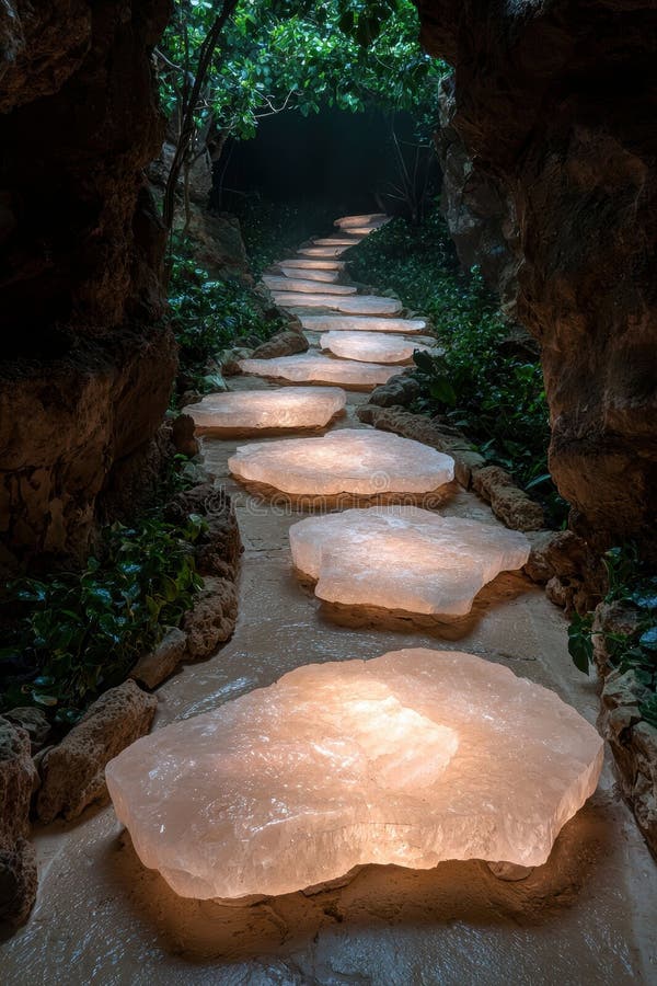 Illuminated Pathway through a Mystical Cave Stock Illustration ...