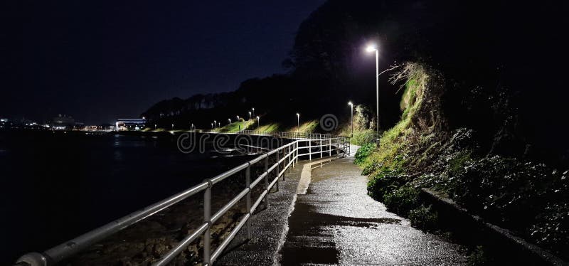 Illuminated Pathway at Night Stock Photo - Image of outdoors, landscape ...