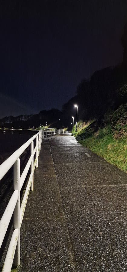 Illuminated Pathway at Night Stock Photo - Image of illuminated ...