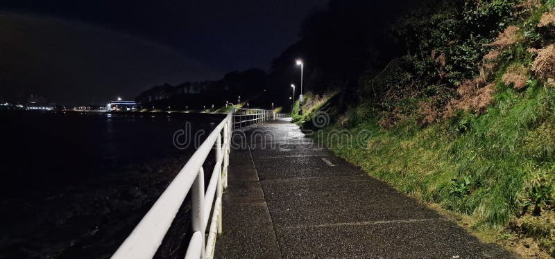 Illuminated Pathway at Night Stock Image - Image of illuminated, park ...