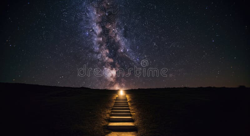 Illuminated Pathway Under Starry Milky Way Night Sky in Natural ...
