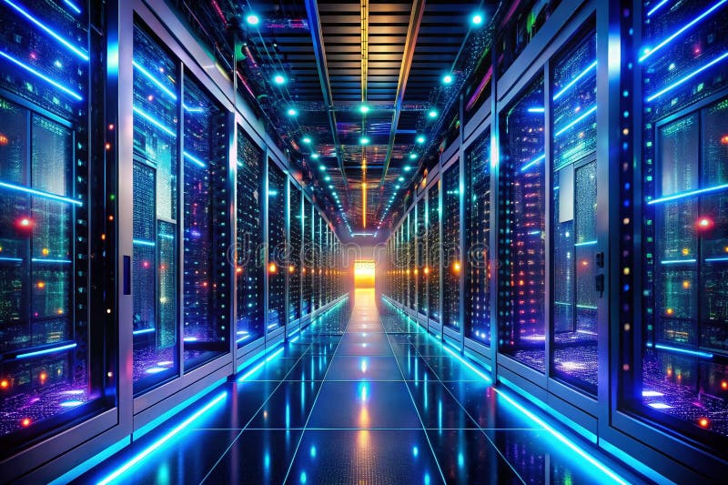 Illuminated Pathways and Complex Circuitry a Futuristic Data Center ...