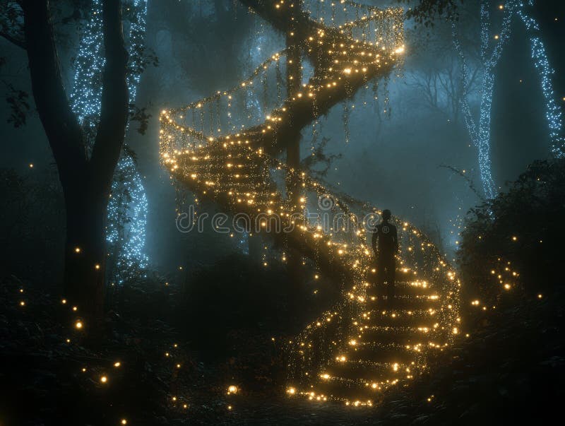 Illuminated Pathways through DNA-Inspired Structures Stock Photo ...