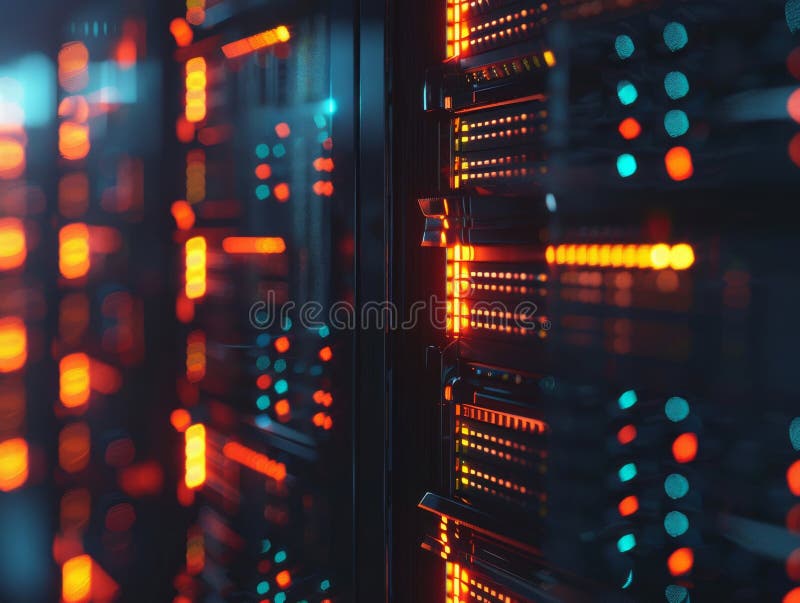 Illuminated Pathways among Glowing Servers in Data Center Stock ...