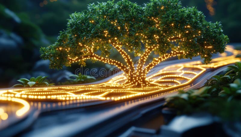 Illuminated Pathways of Growth a Digital Art Tree with Glowing Branches ...
