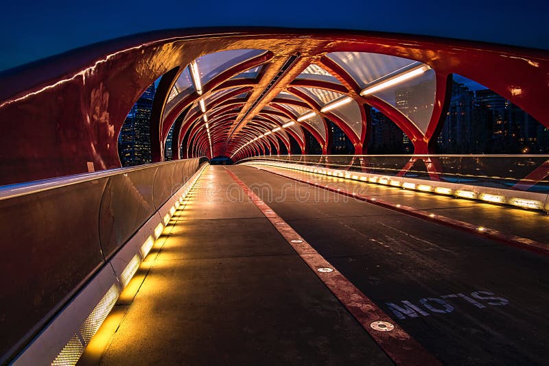 Illuminated Peace Bridge Walkway at Night Editorial Stock Photo - Image ...